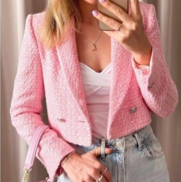 Zara | Jackets & Coats | Zara Tweed Textured Structured Weave Crop ...